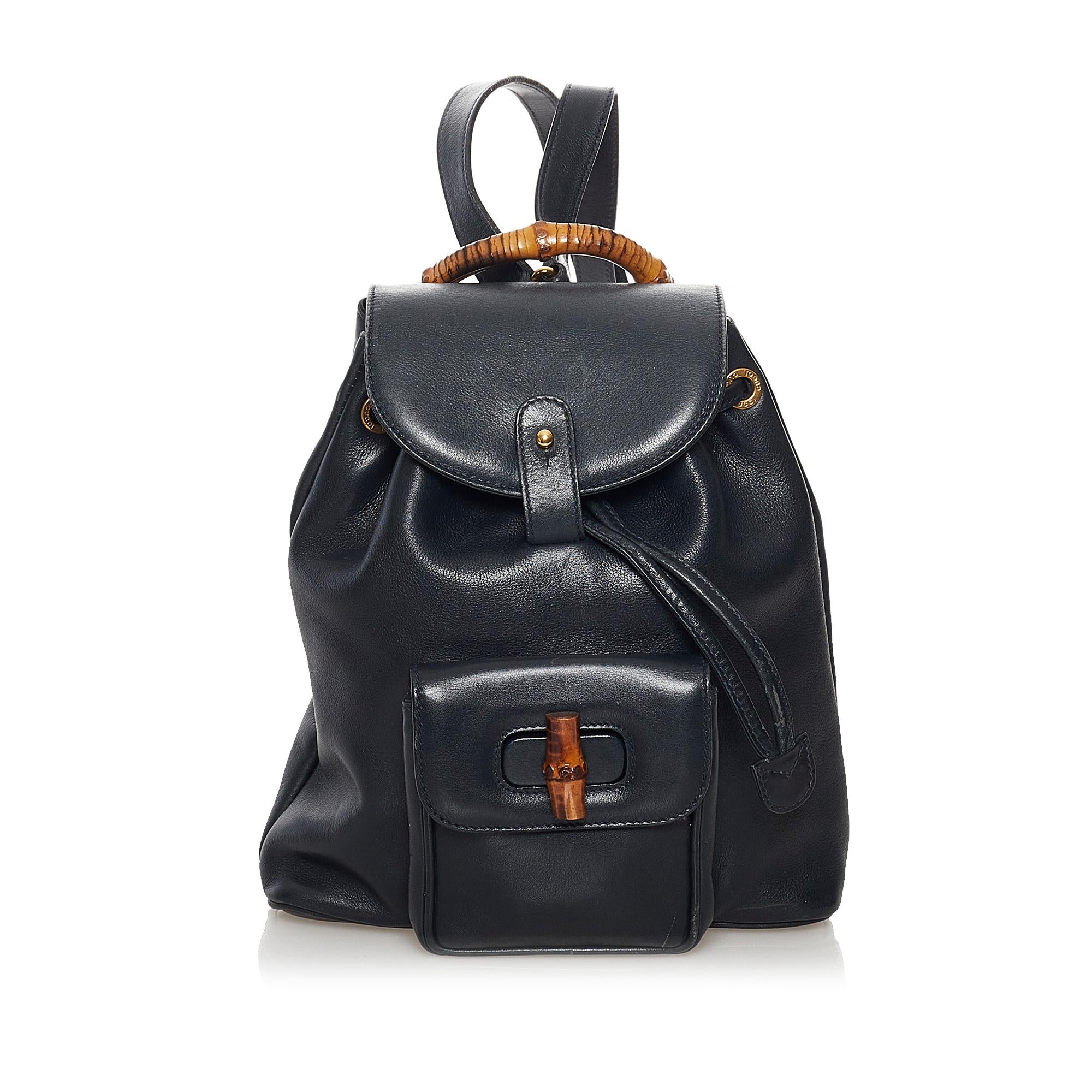 Gucci Bamboo Drawstring Leather Backpack (SHG-34142)