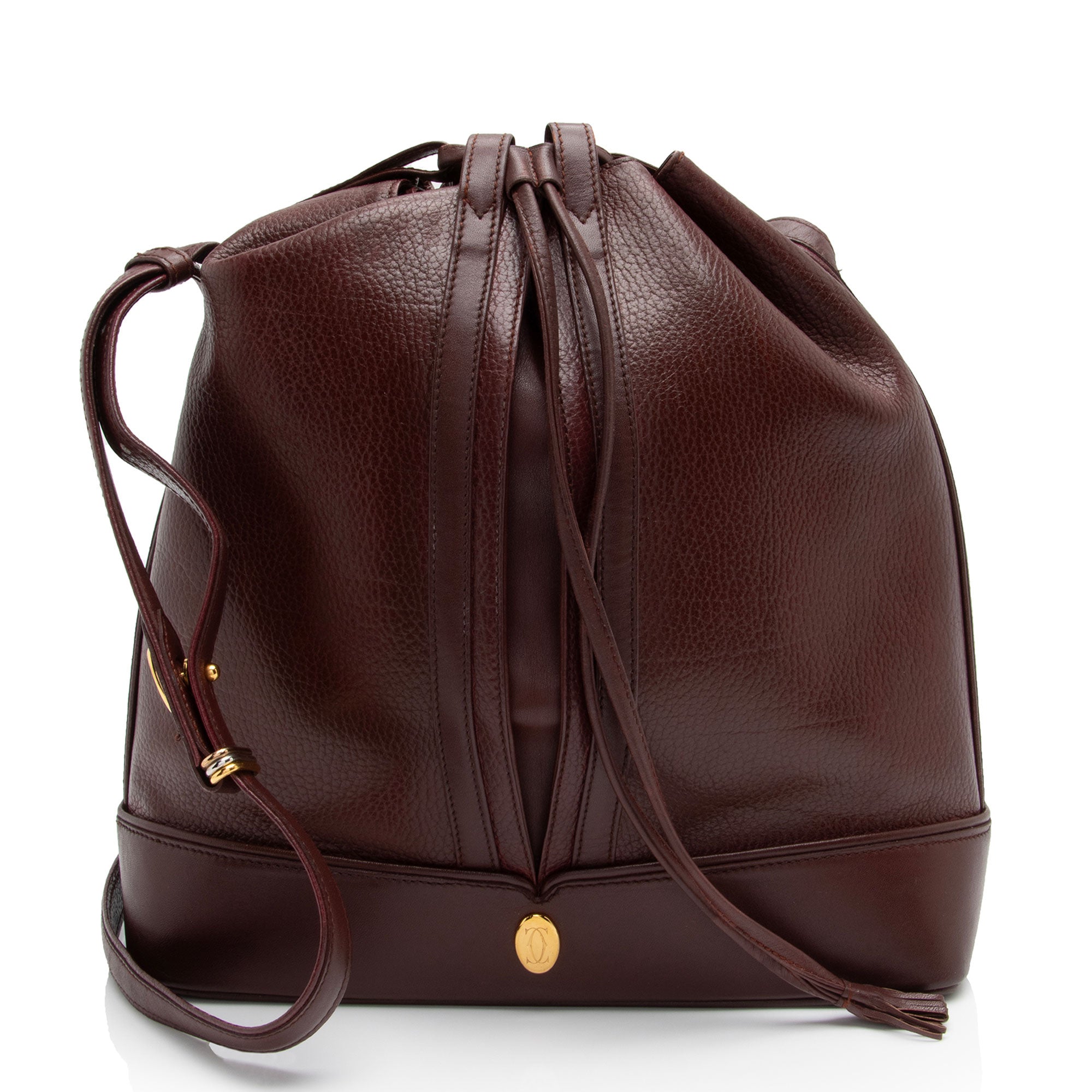 Cartier Vintage Leather Drawstring Bucket Bag (SHF-cB81do)