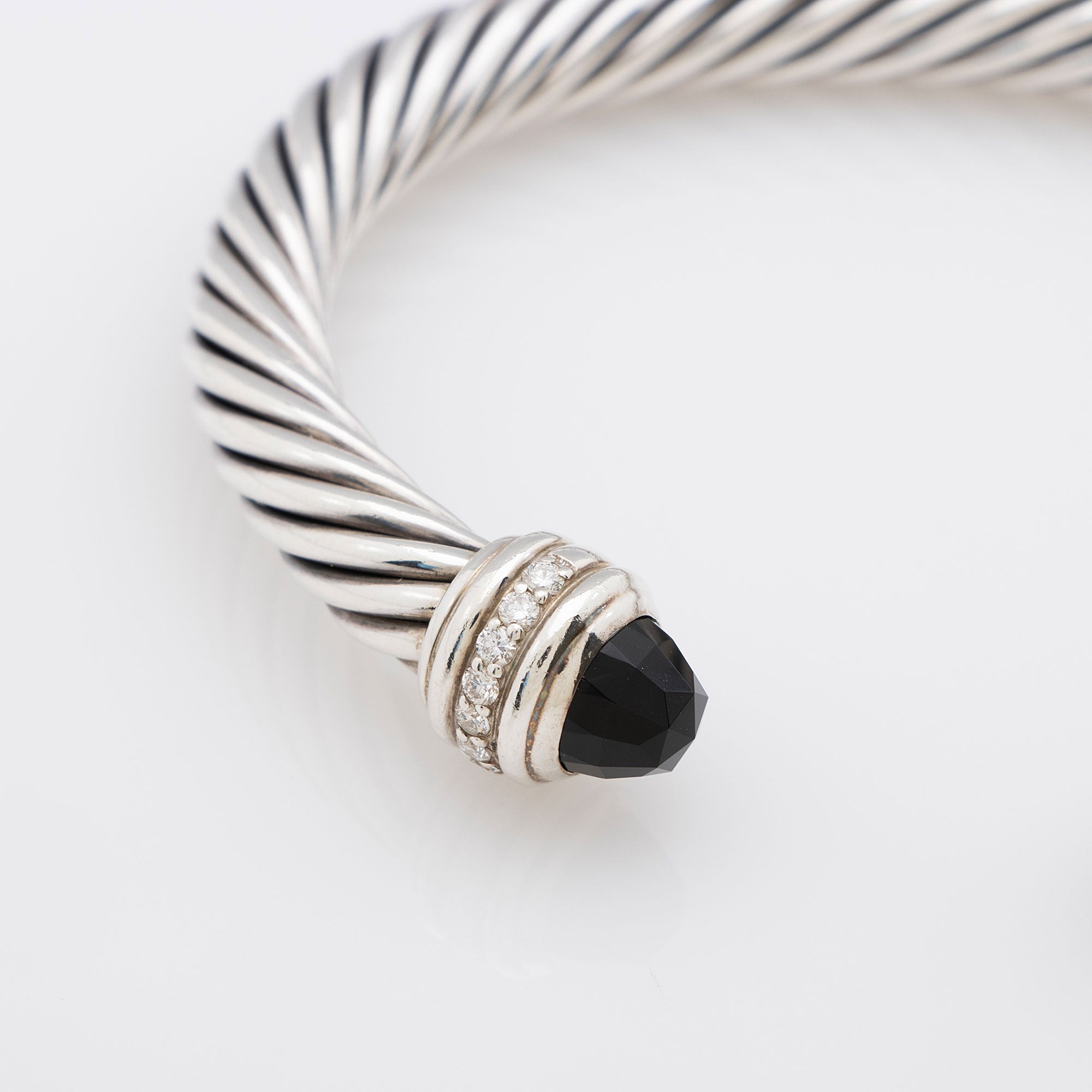 David Yurman Sterling Silver Onyx Diamond Cable Classics 7mm Cuff