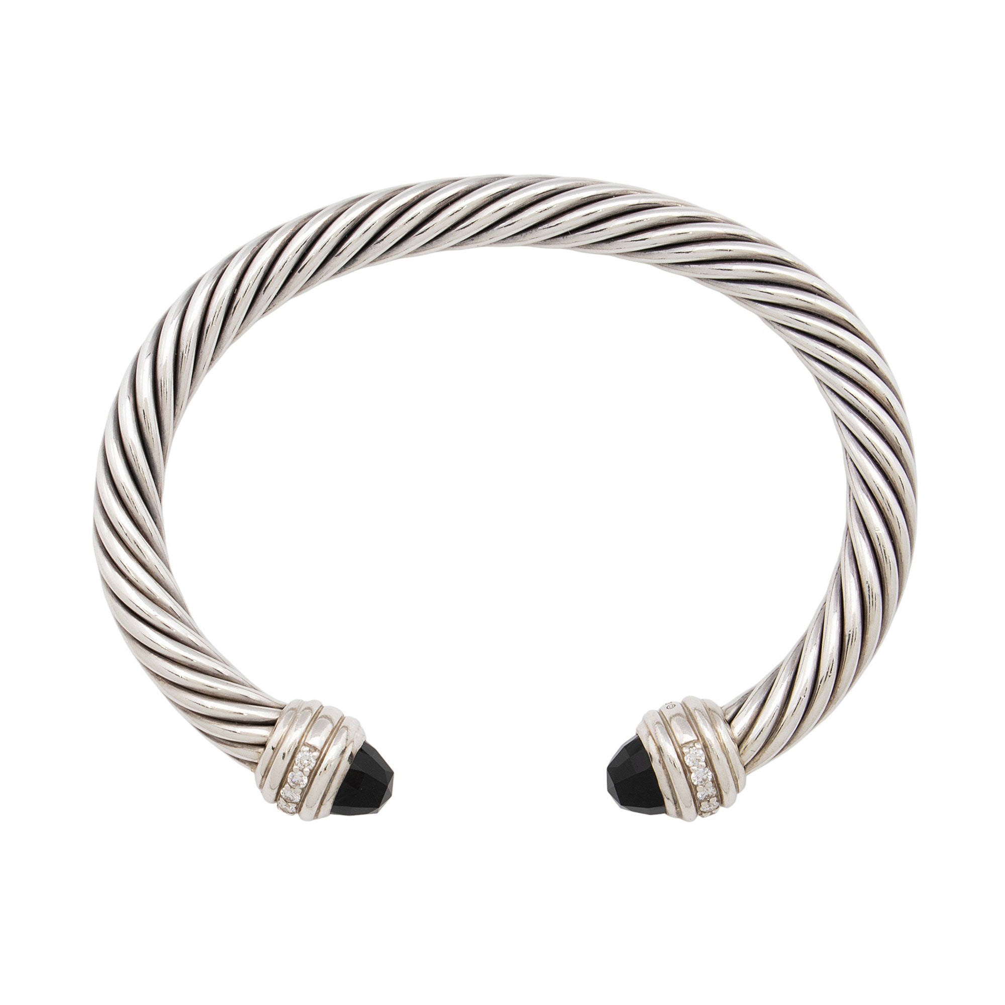 David Yurman Sterling Silver Onyx Diamond Cable Classics 7mm Cuff