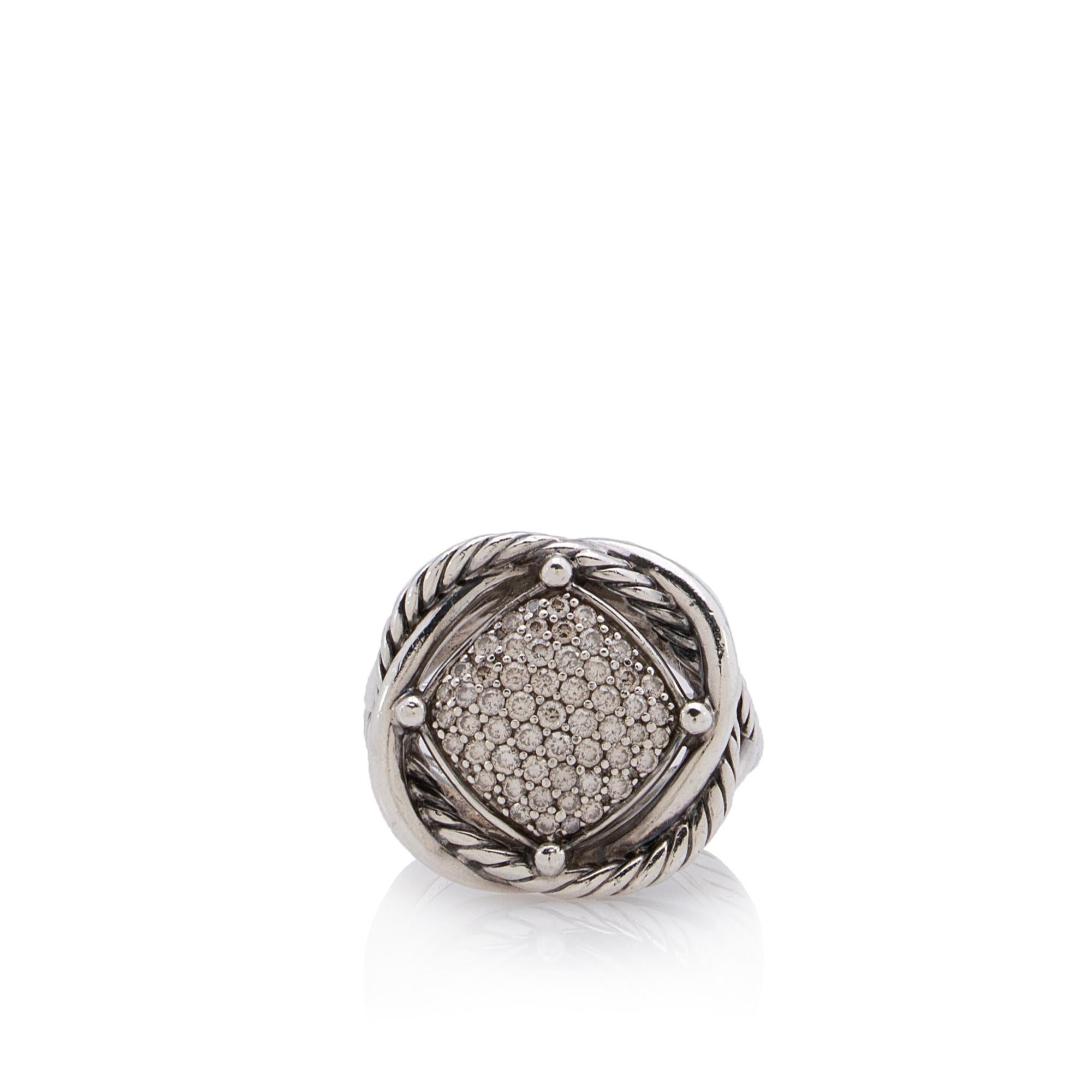 David Yurman Sterling Silver Pave Diamond 14mm Infinity Ring - Size 9