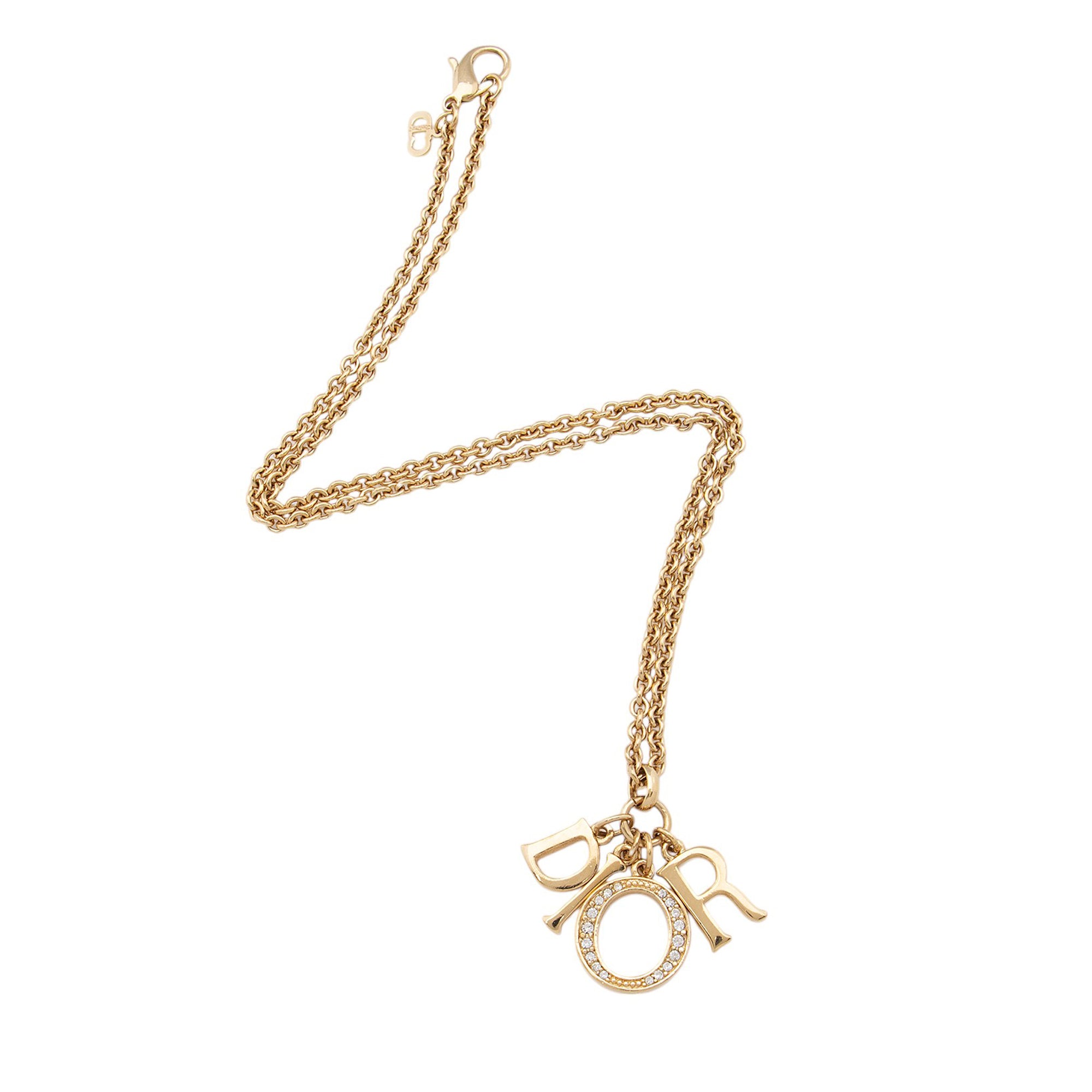 Dior Vintage Crystal Letters Necklace (SHF-TWpiXX)