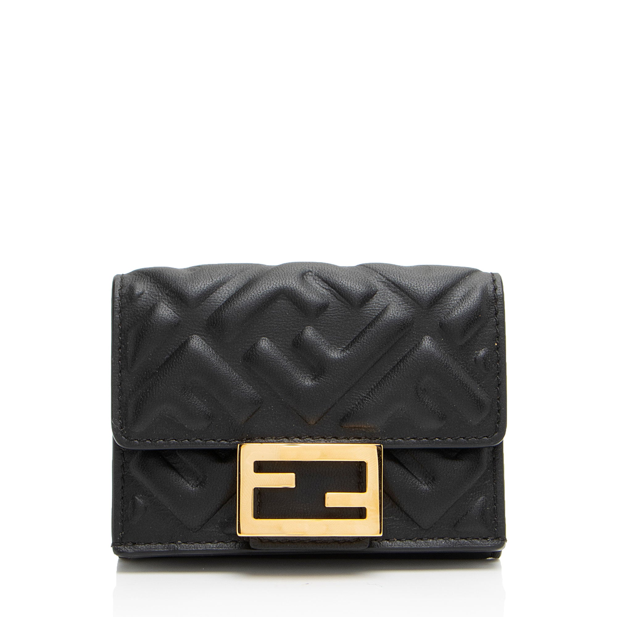 Fendi Embossed FF Nappa Leather Baguette Micro Trifold Wallet