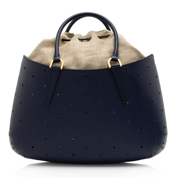 Fendi Perforated Leather B Fab Medium Tote (SHF-9CEMrX) – LuxeDH