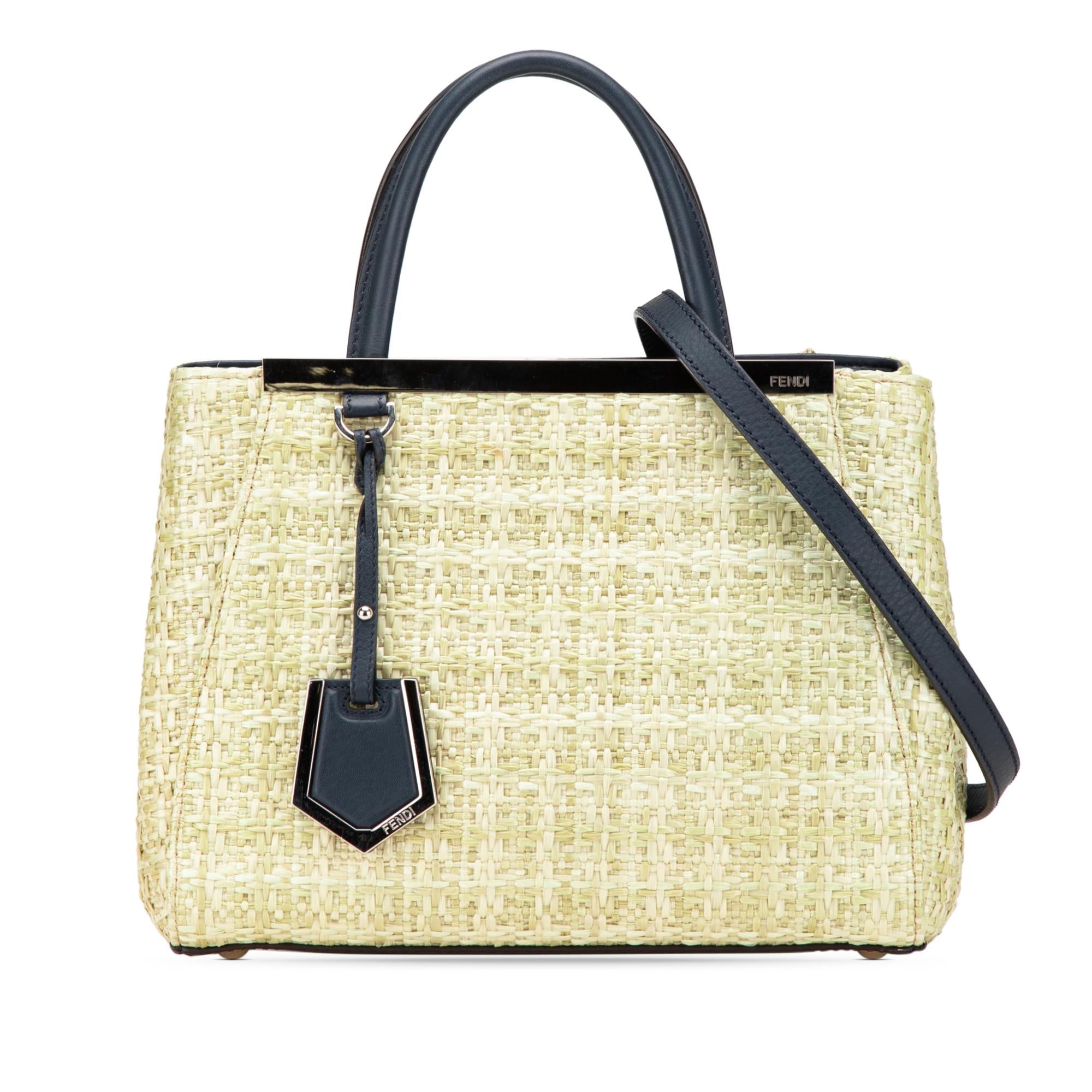 Fendi Small Woven Raffia Vitello Regular 2Jours Satchel