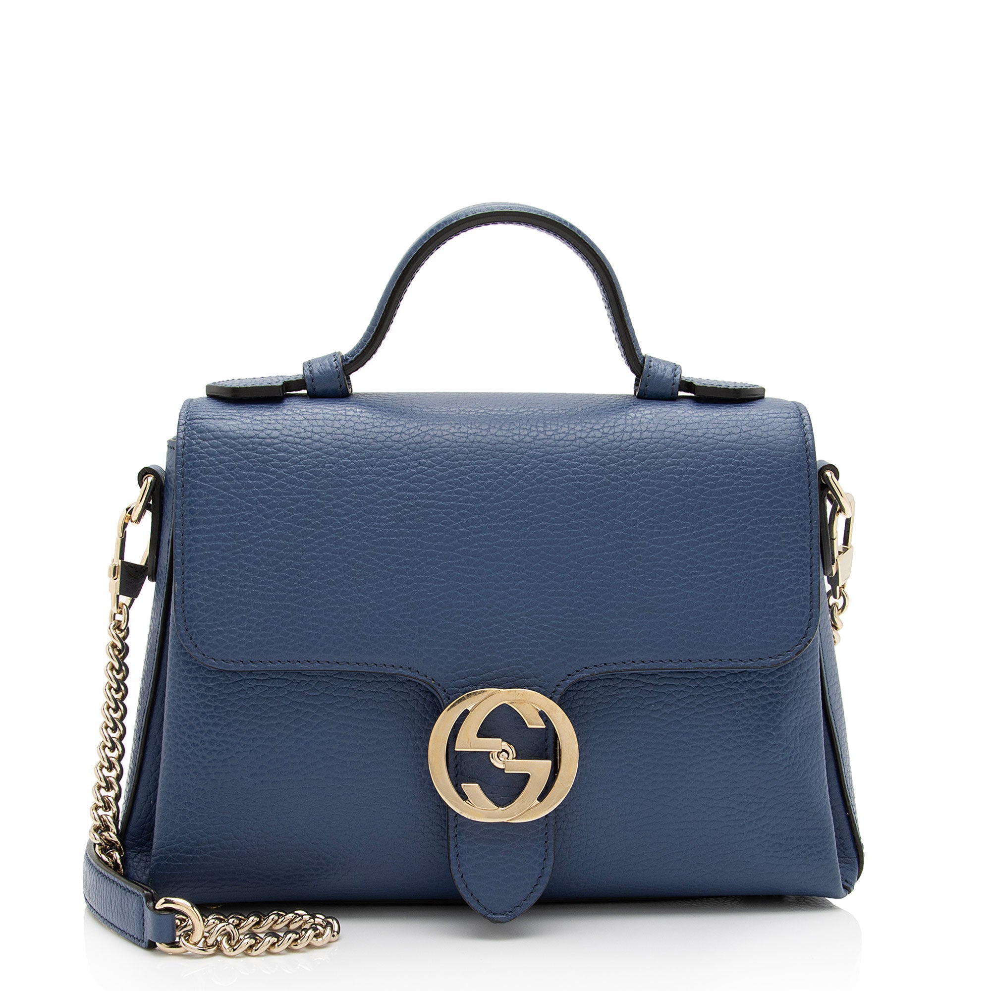 Gucci Calfskin Interlocking G Top Handle Small Shoulder Bag (SHF-2x4YH