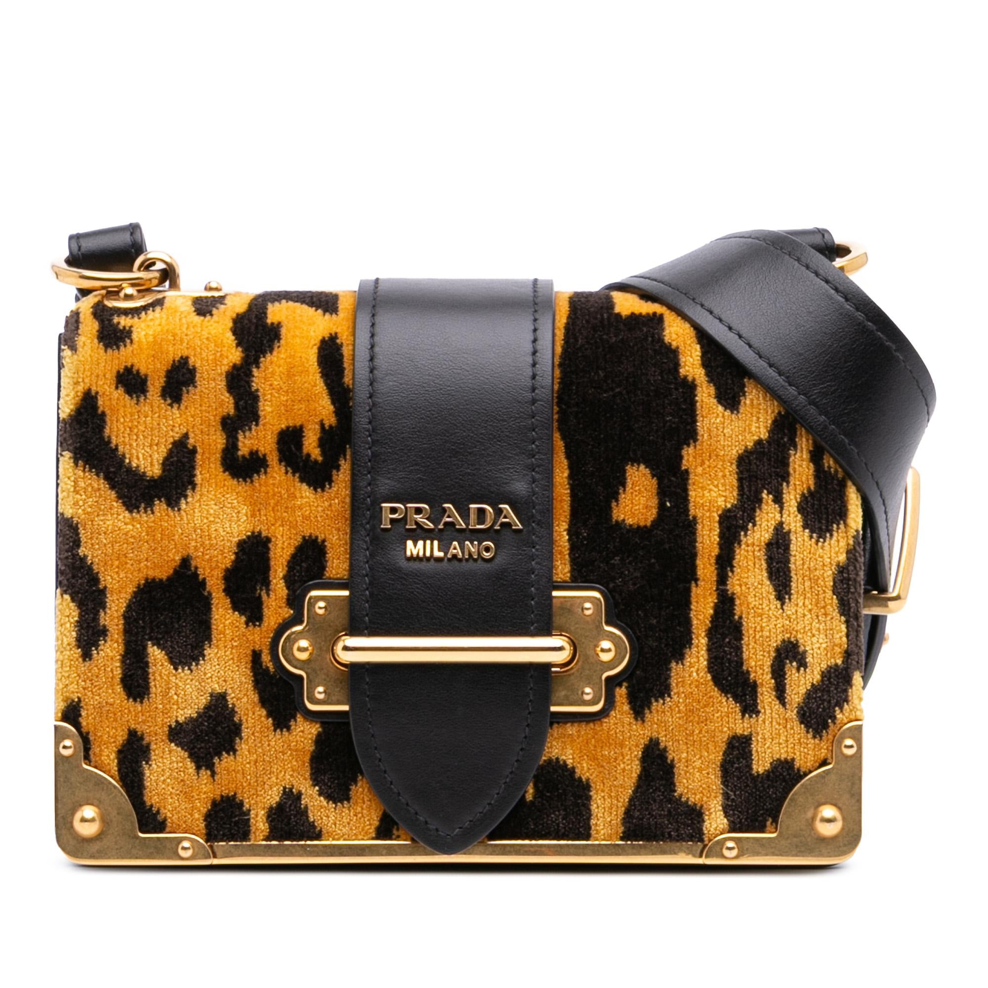 Prada City Calf Trimmed Velvet Leopard Print Cahier Crossbody