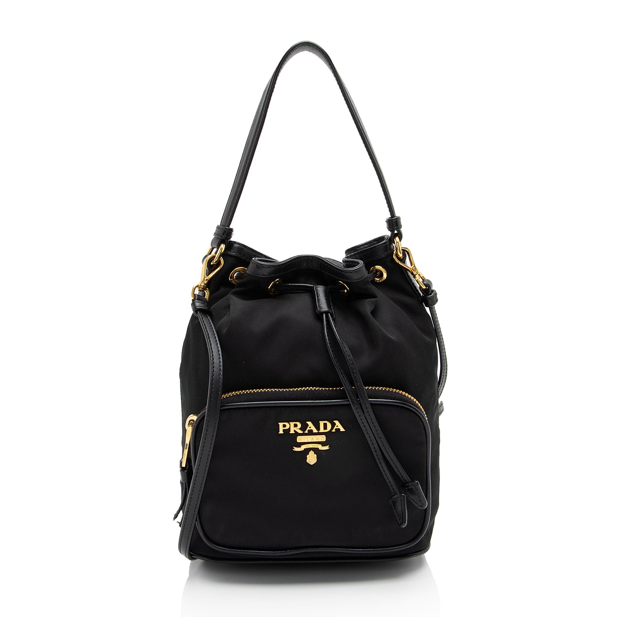 Prada Tessuto Duet Drawstring Mini Bucket Bag (SHF-1DaDrC)