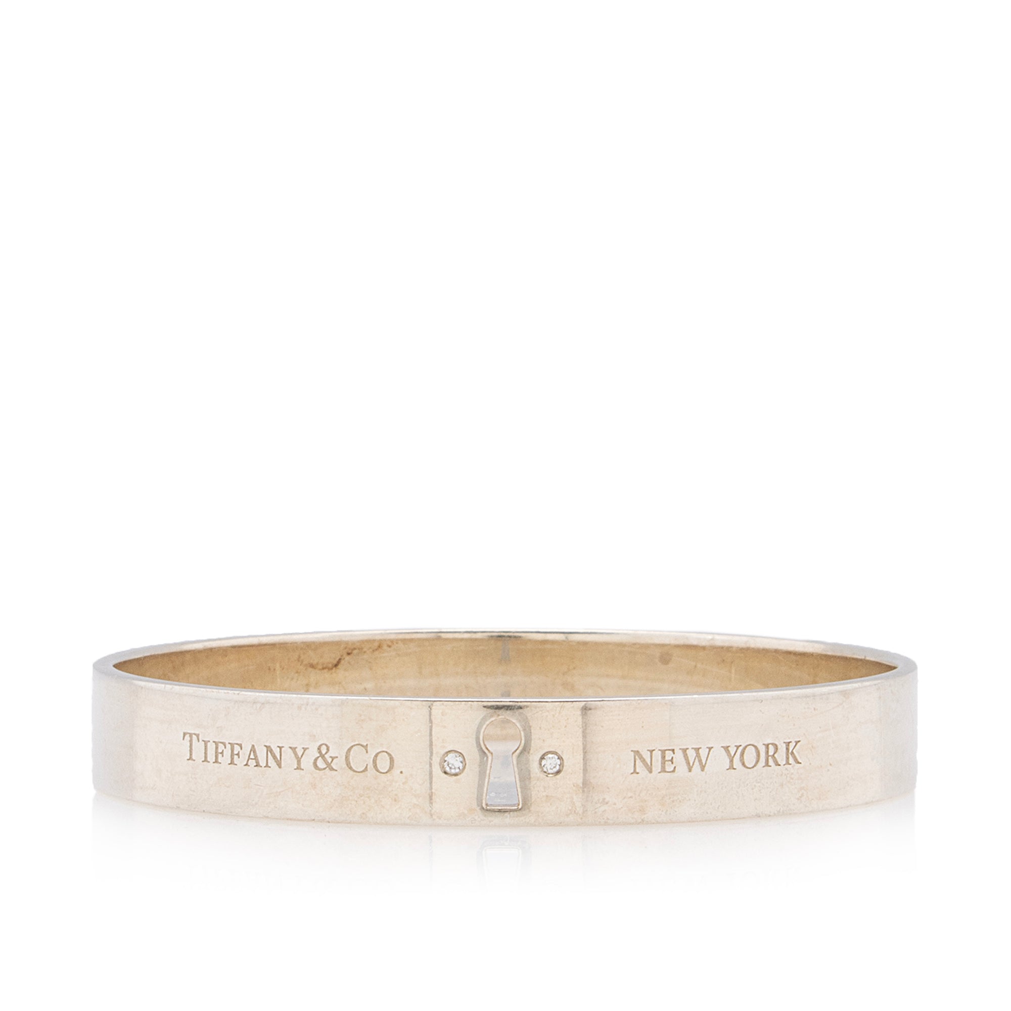 Tiffany & Co. Sterling Silver Diamond Locks Narrow Bangle Bracelet (SH
