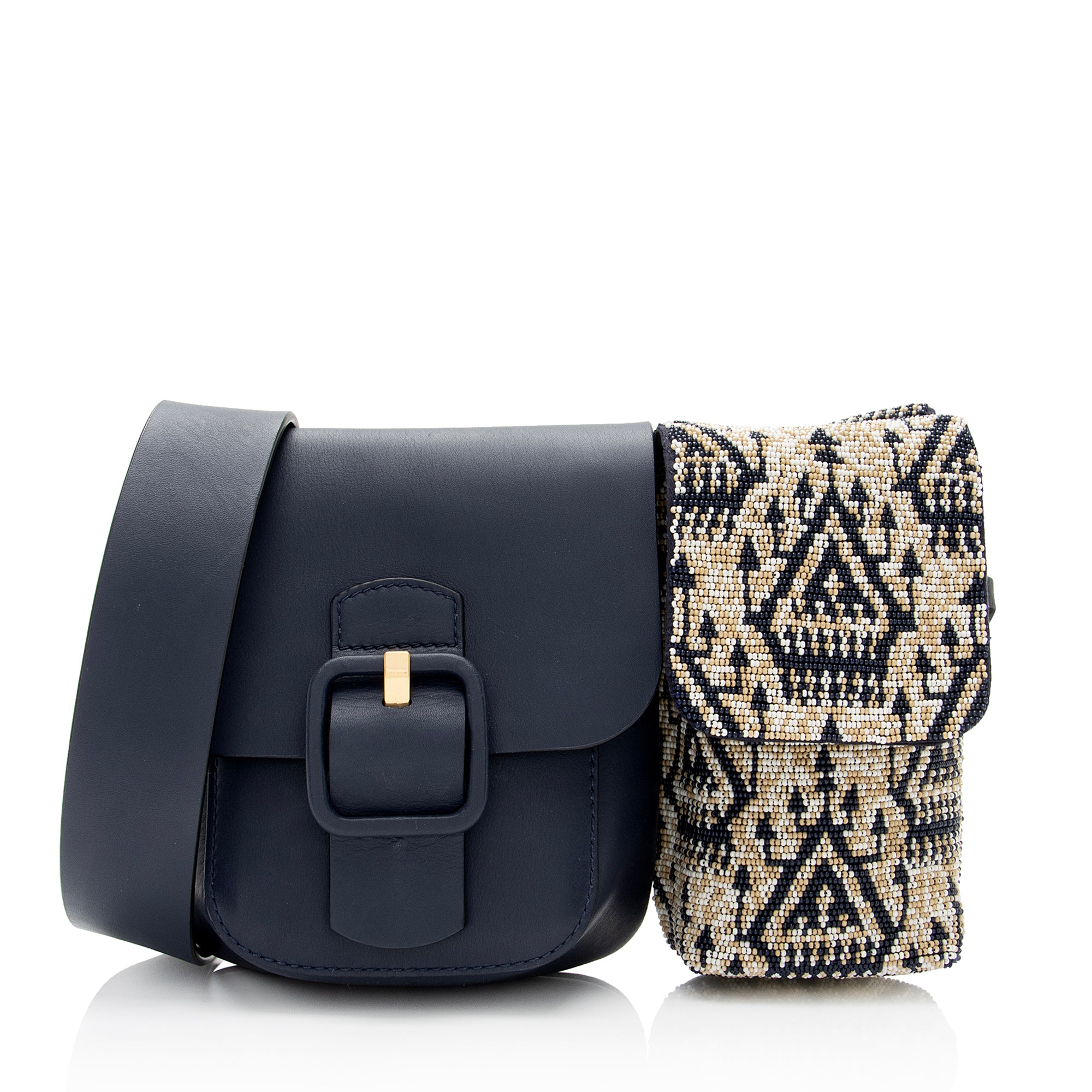 Tory Burch Leather Beaded Sawyer Double-Pocket Shoulder Bag (SHF-bh9zZ