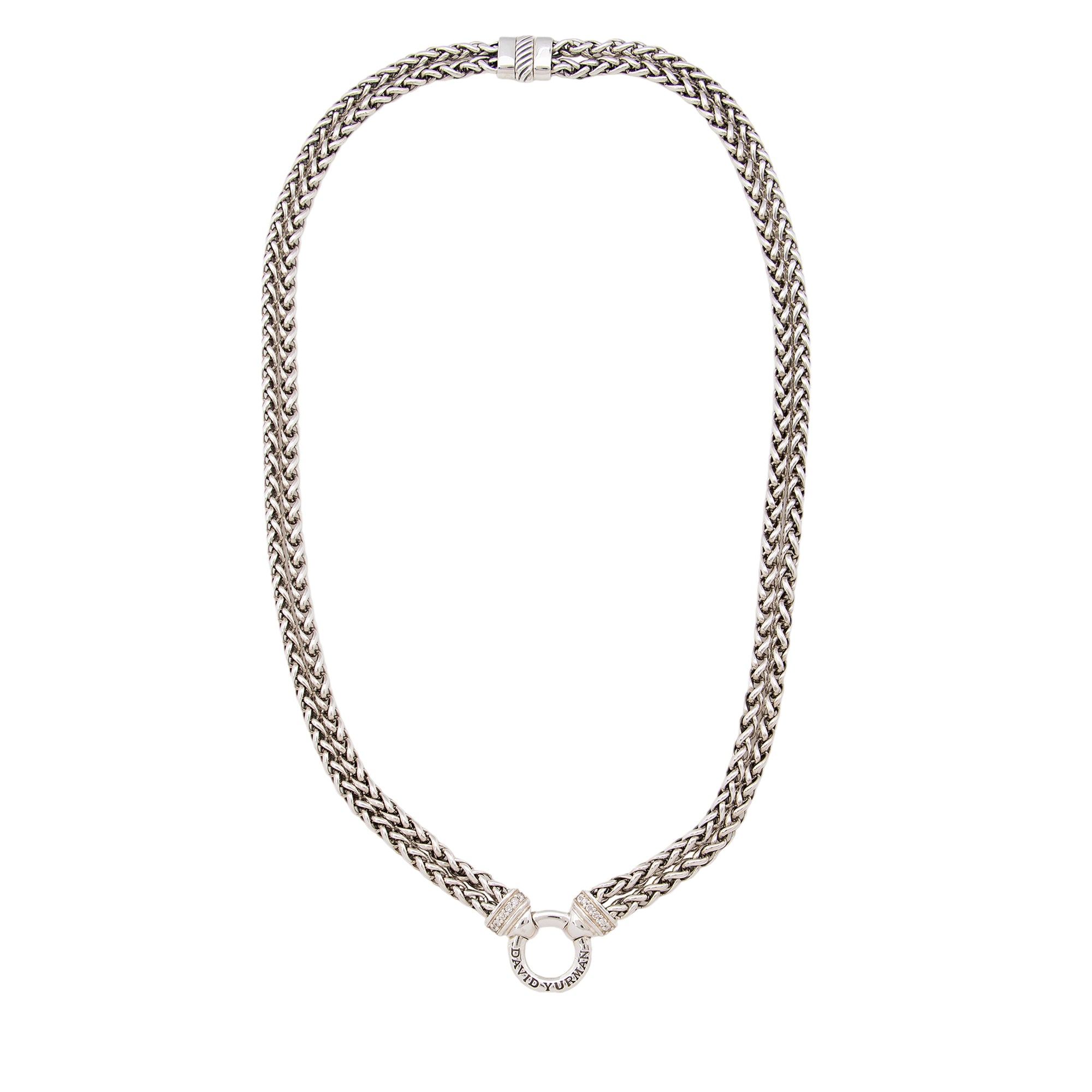 David Yurman Sterling Silver Pave Diamond Double Wheat Chain Necklace